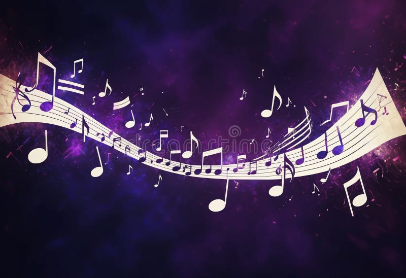 Abstract Music Notes Blast in Blurry Grungy Dark Purple Background ...