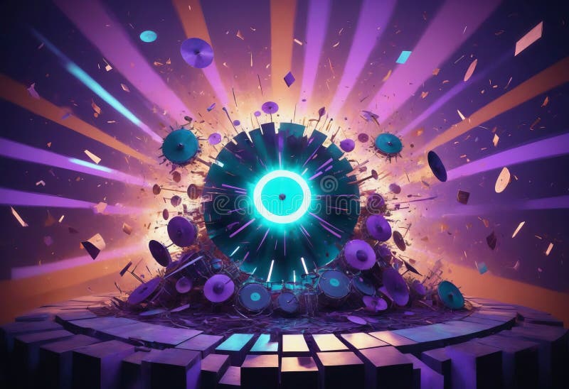 Abstract Music Notes Blast in Blurry Grungy Dark Purple Background ...