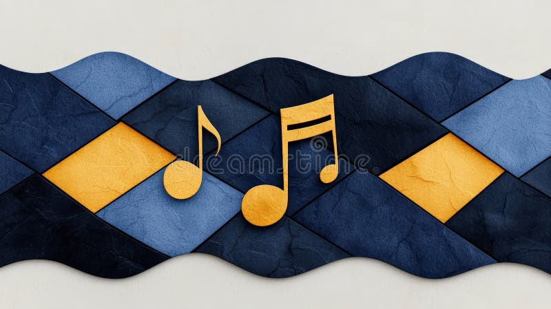 Abstract Music Notes Design in Blue and Yellow Colors with Textured ...