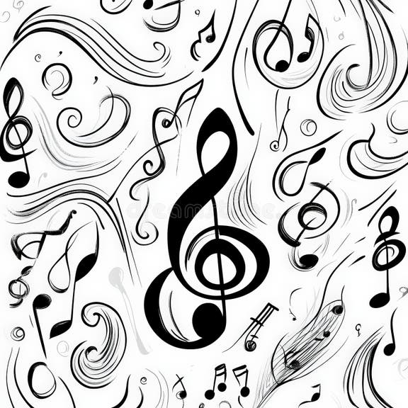 Abstract Music Notes Pattern on White Background with Flowing Lines ...