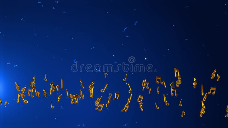 Abstract Music Notes and Symbols Floating in Air and Streaming Blue ...