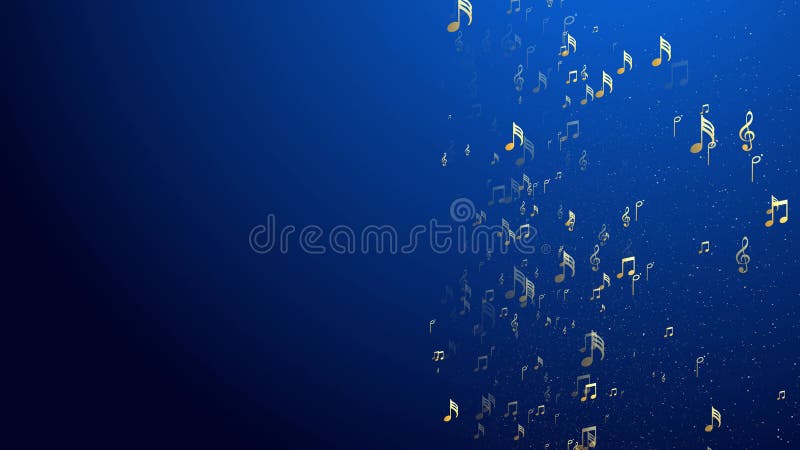 Abstract Music Notes and Symbols Floating in Air and Streaming Blue ...