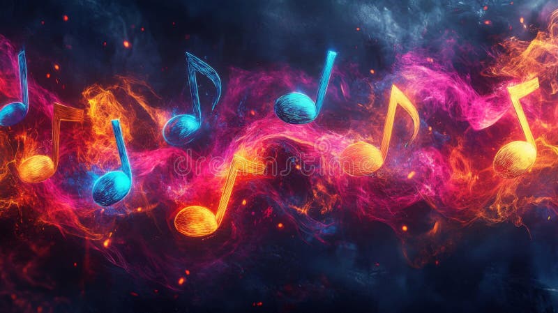 Abstract Music Notes in Vibrant Fire and Cosmic Dust Stock Illustration ...