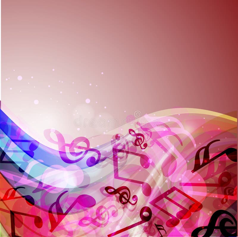 Abstract Music Notes and Wavy Background with Copy Stock Illustration ...