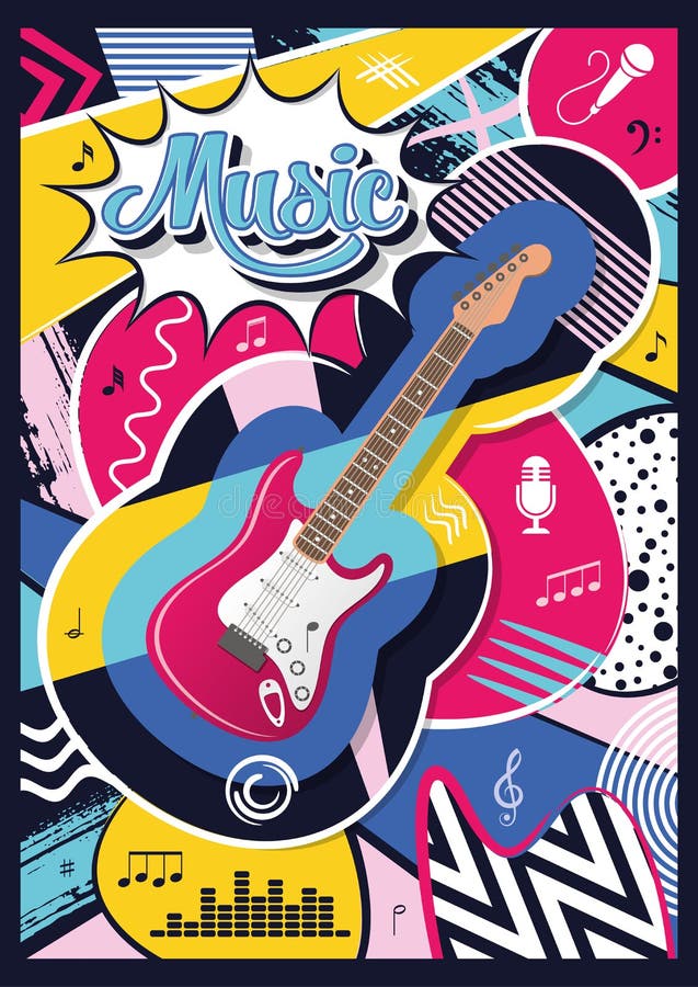 Abstract Music Poster Design Template with Guitar Stock Vector ...
