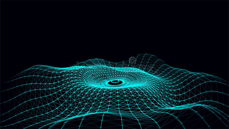 Abstract Music Sound Wave. Dark Cyberspace with Moving Particles ...