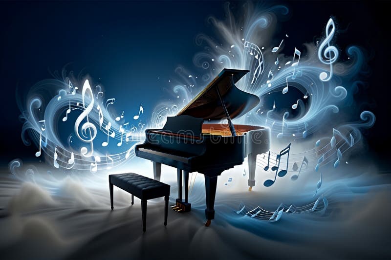 Abstract Musical Background with Piano and Notes Stock Image - Image of ...