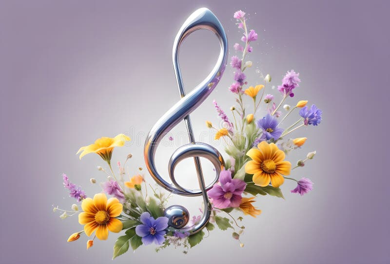 Abstract Musical Background with Musical Treble Clef and Flowers Stock ...