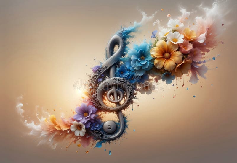 Abstract Musical Background with Musical Treble Clef and Flowers Stock ...