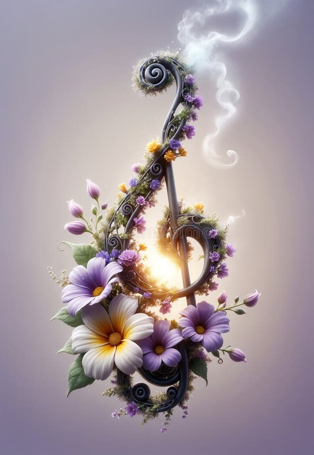 Abstract Musical Background with Musical Treble Clef and Flowers Stock ...