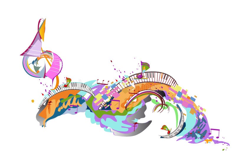 Abstract Musical Design with Colorful Splashes and Musical Waves, Notes ...