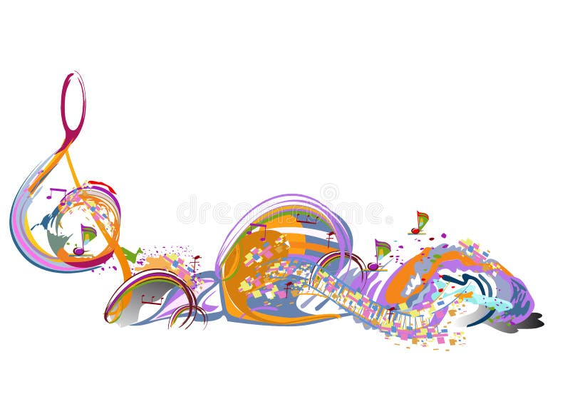 Abstract Musical Design with Colorful Splashes and Musical Waves, Notes ...