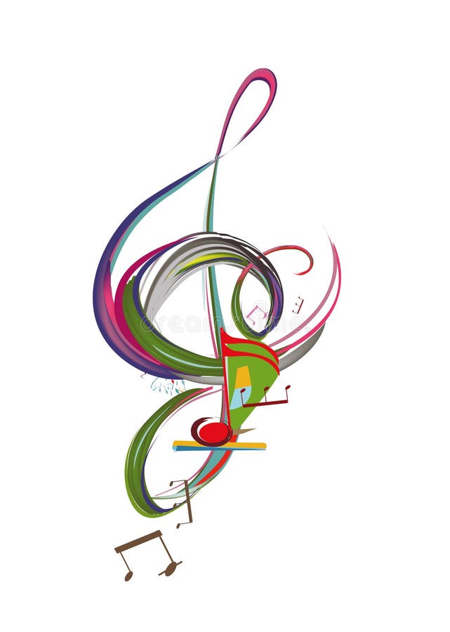 Abstract Musical Design with a Treble Clef and Colorful Splashes, Notes ...