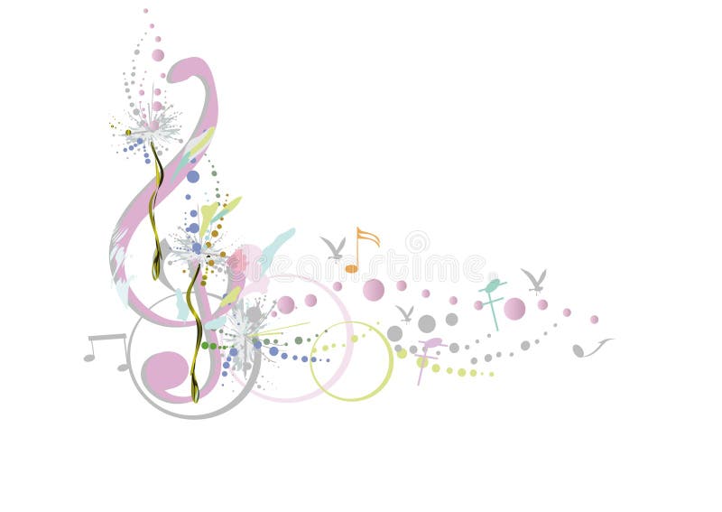 Abstract Musical Design with a Treble Clef and Colorful Splashes, Notes ...