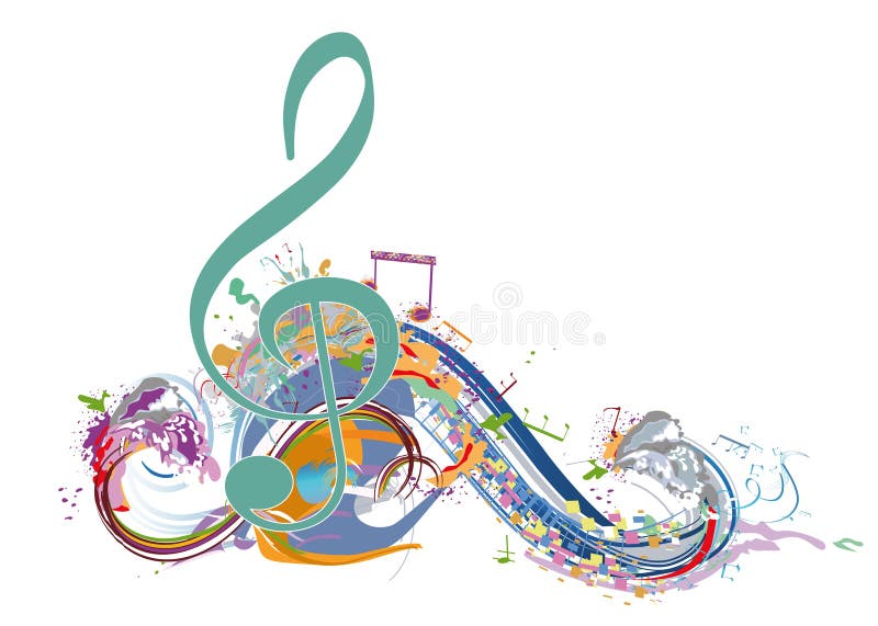 Abstract Musical Design with a Treble Clef and Colorful Splashes, Notes ...