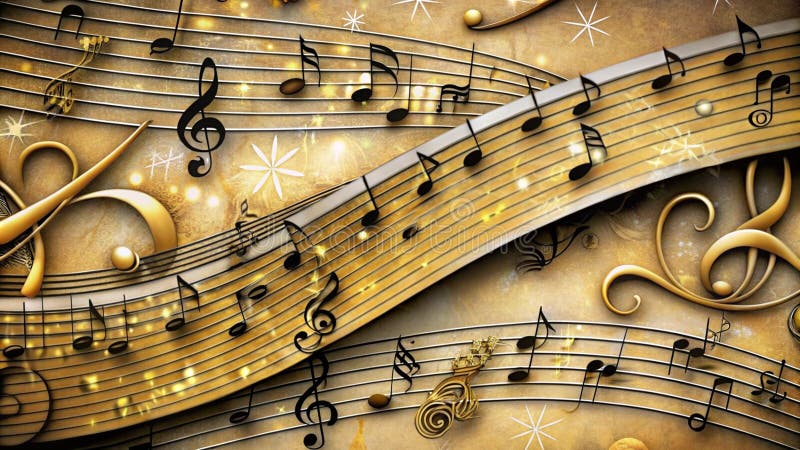 Abstract Musical Notes Background with Gold Glitter Stock Illustration ...