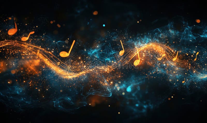 Abstract Musical Notes Flowing through Vibrant Cosmic Background with ...
