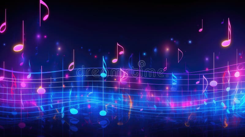 Abstract Musical Notes in Neon Style on a Dark Background Stock ...