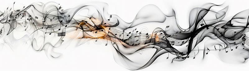 Abstract Musical Notes and Smoke Lines Blend Harmoniously in a Flowing ...