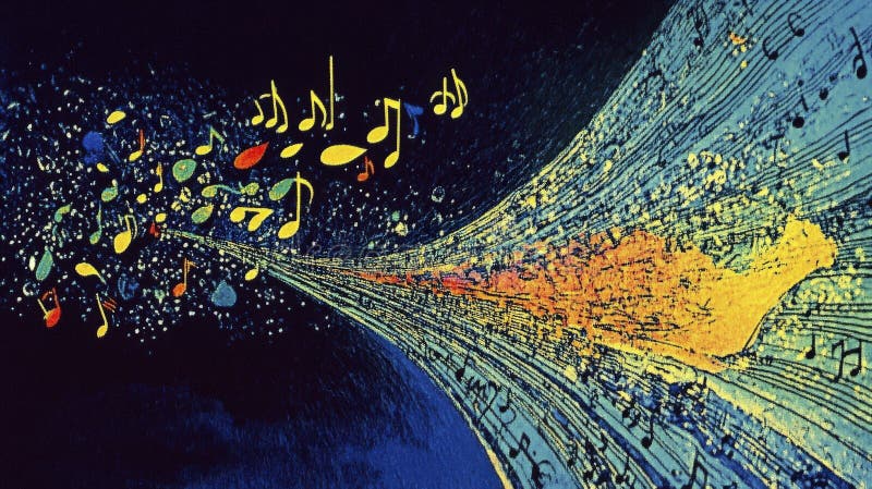 Abstract Musical Notes Stream in Flowing Artwork Stock Illustration ...