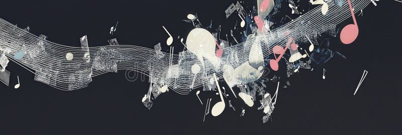 Abstract Musical Notes Swirling on Dark Background Stock Illustration ...