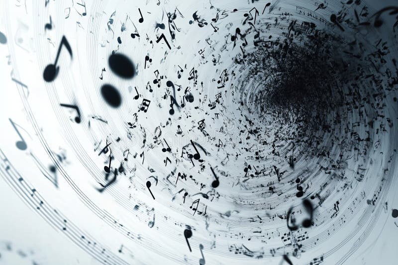 Abstract Musical Notes Swirling in a Dynamic Spiral on a White ...