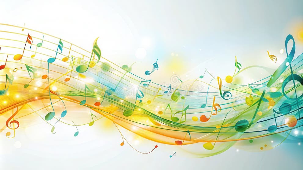 Abstract Musical Notes Wave Design, Vibrant Colors and Glowing Lights ...