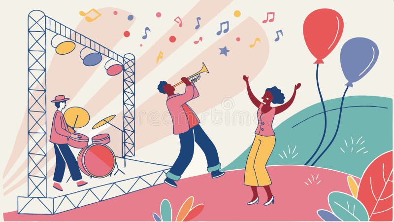 Abstract Musical Performance Illustration with Band and Balloons Vector ...