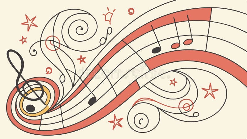 Abstract Musical Staff with Notes and Swirling Decorative Elements ...