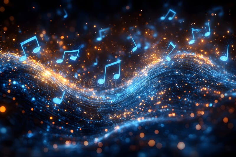 Abstract Musical Wave Art with Floating Notes for Creative Design and ...