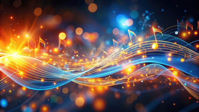 Abstract Musical Waveform Glowing Notes and Energetic Particles in ...