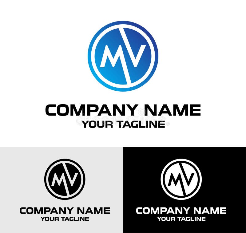 Abstract MV Letter Geometric Rounded Circle Shaped Vector Logo Design ...
