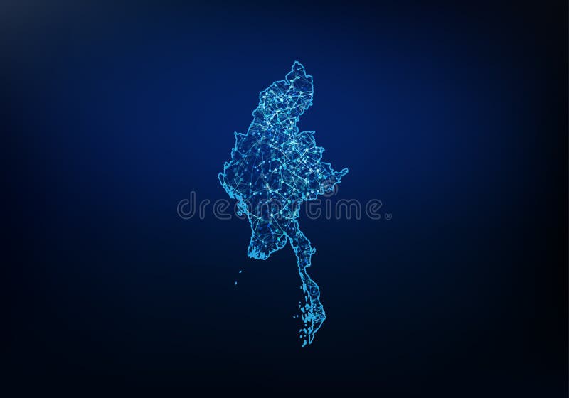 Myanmar Map Design with 3D Style. Blue Myanmar Map and National Flag ...