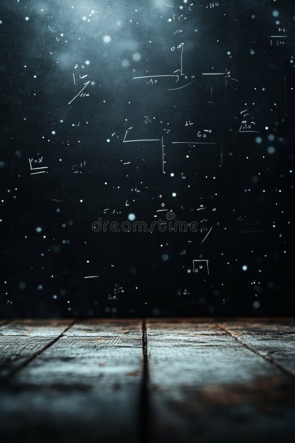 Abstract Mystical Education Background, Dark Wooden Table with Glowing ...