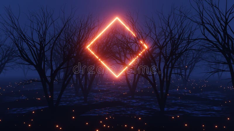Abstract Mystical Forest in the Dark with Fog and Glowing Objects Stock ...