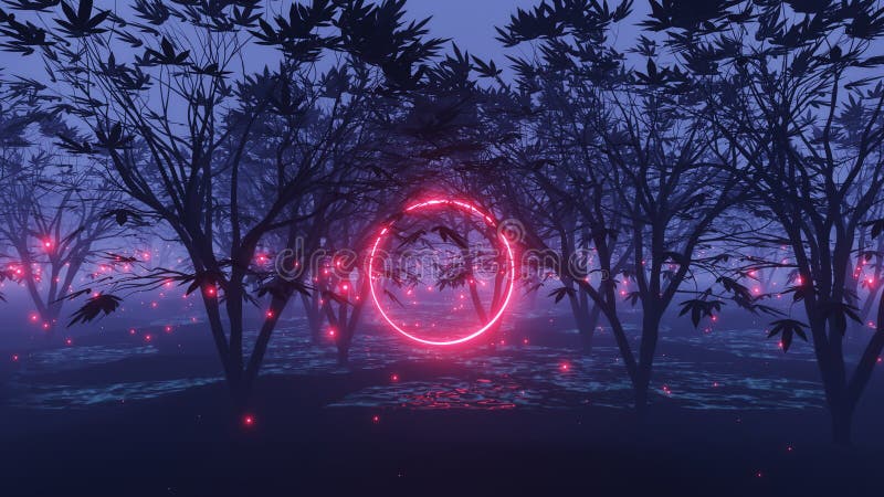 Abstract Mystical Forest in the Dark with Fog and Glowing Objects Stock ...