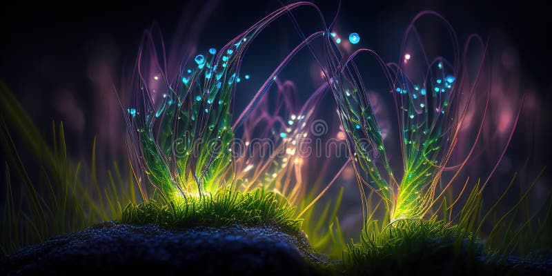 Abstract Mythical Glowing Grass. Close-up Stock Illustration - Illustration of night, darkness ...