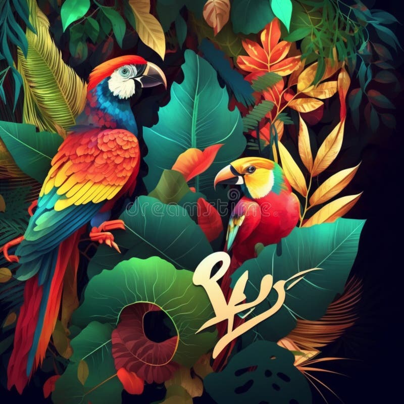 Abstract Natural Background with Jungle Flora and Fauna Stock ...