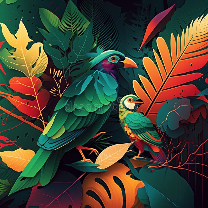 Abstract Natural Background with Jungle Flora and Fauna Stock ...