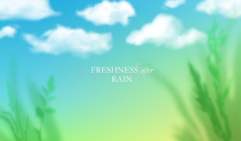 Abstract Nature Background with Blue Sky, Vector Clouds and Green ...