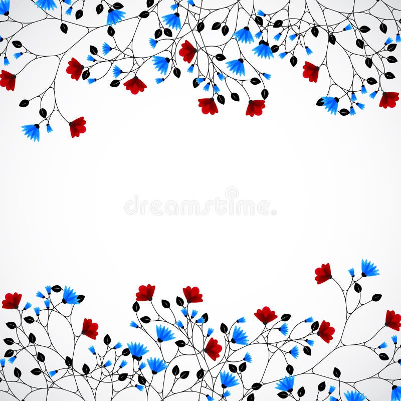 Abstract Nature Background with Red and Blue Flowers. Stock Vector ...