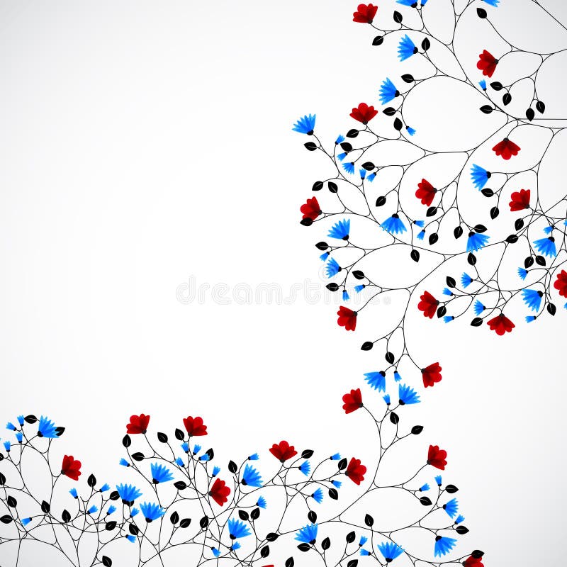 Abstract Nature Background with Red and Blue Flowers. Stock Vector ...