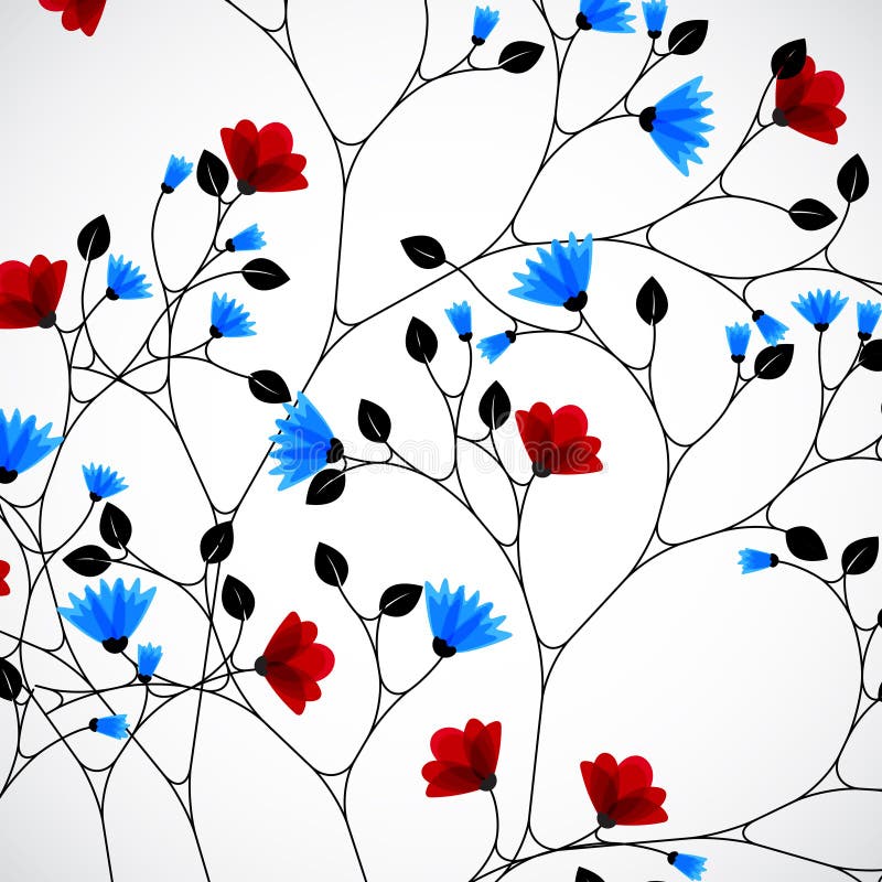 Abstract Nature Background with Red and Blue Flowers. Stock Vector ...