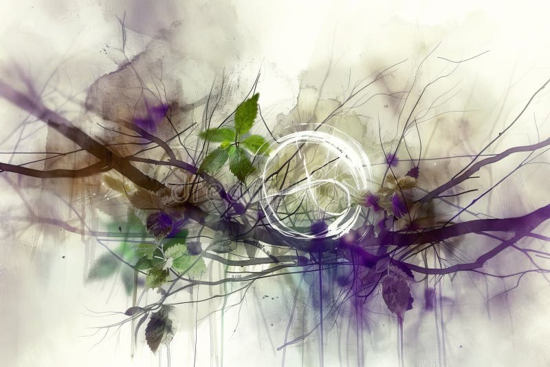 Abstract Nature Background with Tree Branches, Green Leaves, and a ...