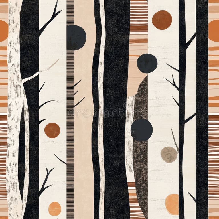 Abstract Nature-Inspired Pattern with Bold Tree and Circle Motifs ...