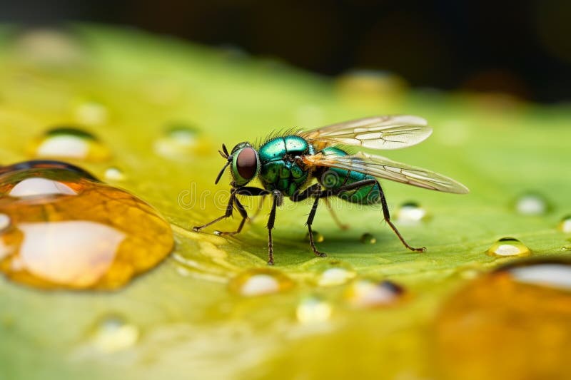 Abstract Nature Macro Image, Tiny Fly on Green Leaf Stock Illustration ...