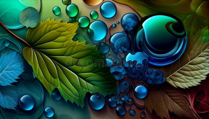 Abstract Nature Pattern Blue, Green, Yellow Leaves ,generative AI Stock ...