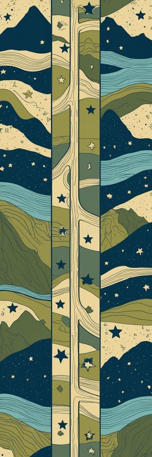 Abstract Nature Pattern with Mountains Rivers and Stars Forming a ...