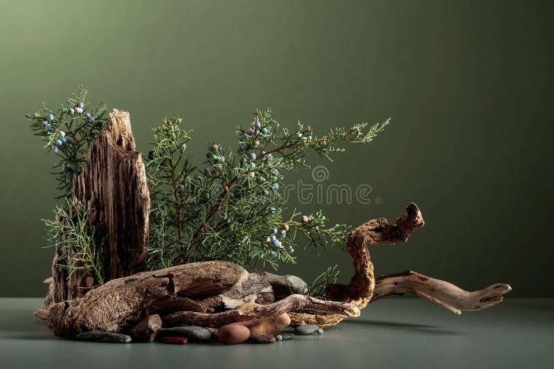 Abstract Nature Scene with a Composition of Juniper, Stones, and Dry ...