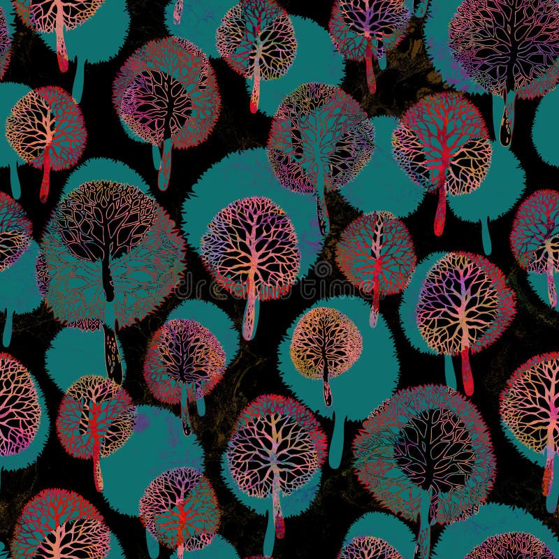 Abstract Nature Seamless Pattern with Cute Doodle Forest. Stock Image ...